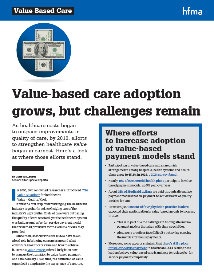 Value-based care adoption grows, but challenges remain | HFMA